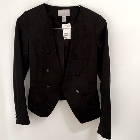 H&M | Jackets & Coats | Nwt Hm Black Blazer Jacket Padded Shoulder ...